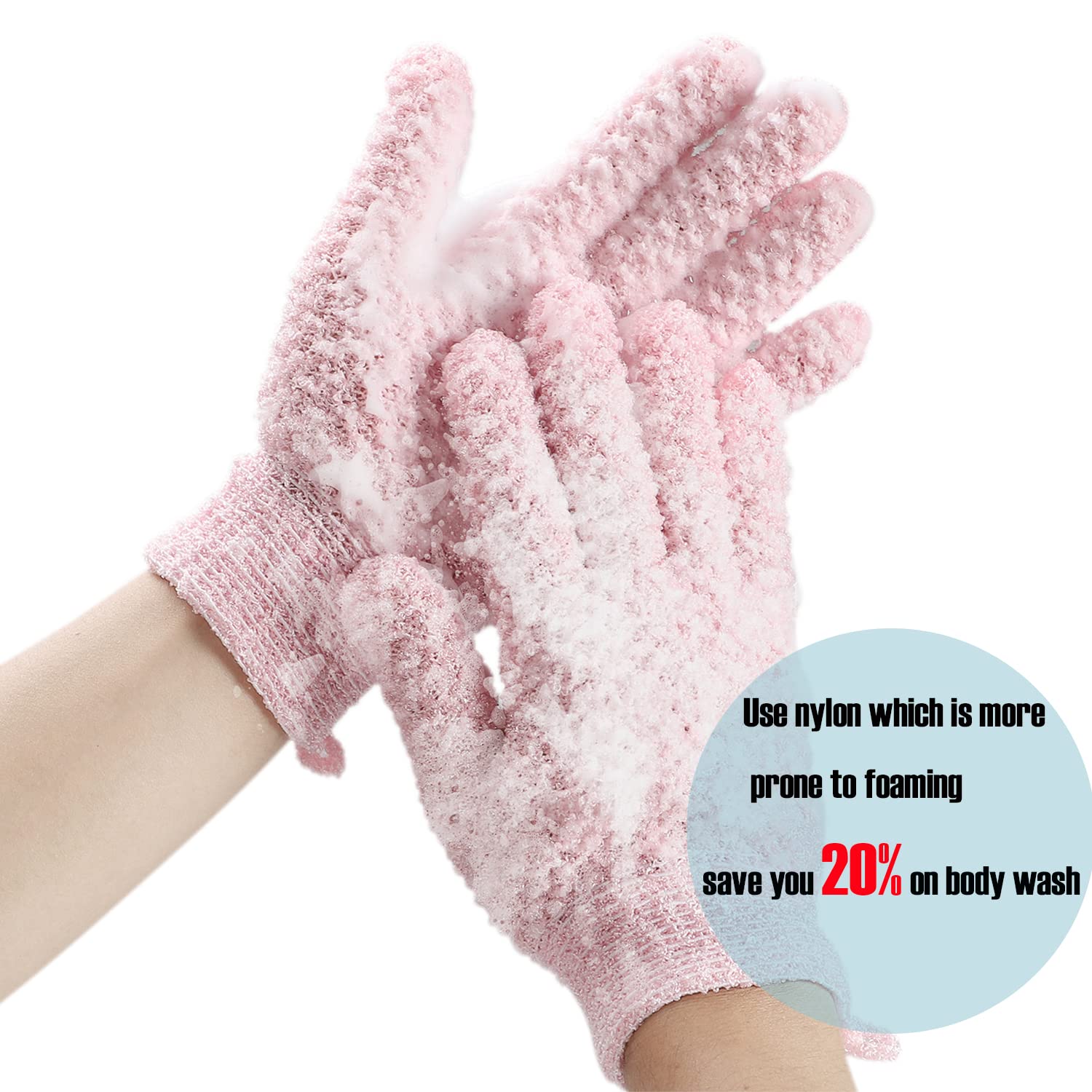 Bath Exfoliating Gloves for Shower,JASSINS Thick Soft Double Exfoliating Shower Gloves,Dead Skin Cell Remover Bathing Supplies,1Pair(Pink)