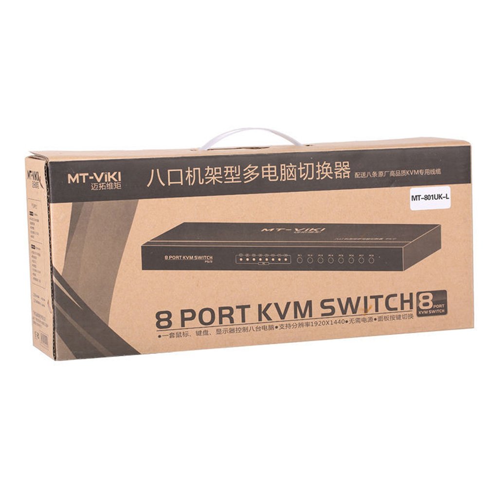 RIJER 8 Port Smart KVM Switch Manual Key Press VGA USB Remote Extension Switcher Console with Original Cable 801UK-L