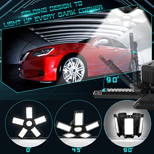 ISKYDRAW LED Garage Light - 2 Pack 160W 16000LM Garage Light with 5+1 Deformable Panels LED Garage Ceiling Lights, Compatible with E26/E27 Base for Garage, Warehouse, Store, Basement, Storage Room