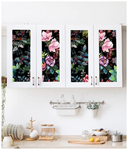 HAOKHOME 93153 Wild Spring Peel and Stick Wallpaper Bouquet Botanical Floral Black/Green/Pink Removable Stick on Home Decor 17.7in x 118in