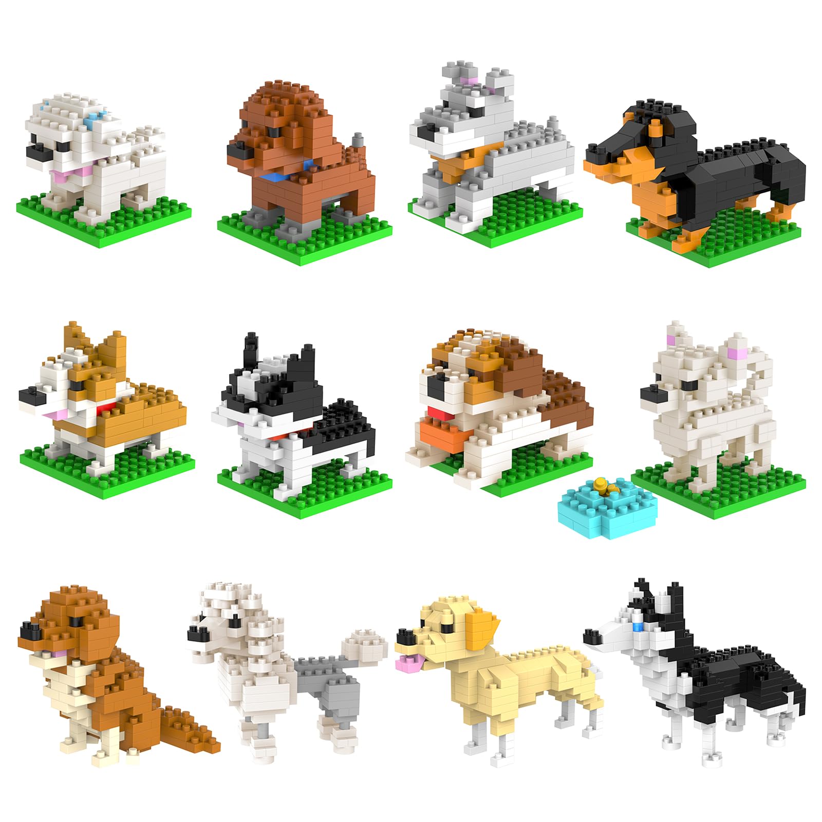 Kimiangel Party Favors for Kids, 12 Pack Mini Dog Building Blocks Sets for Goodie Bags, Prizes, Birthday, Christmas, Kids Stocking Stuffers 8-12 Prize Box Toys for Kids Classroom