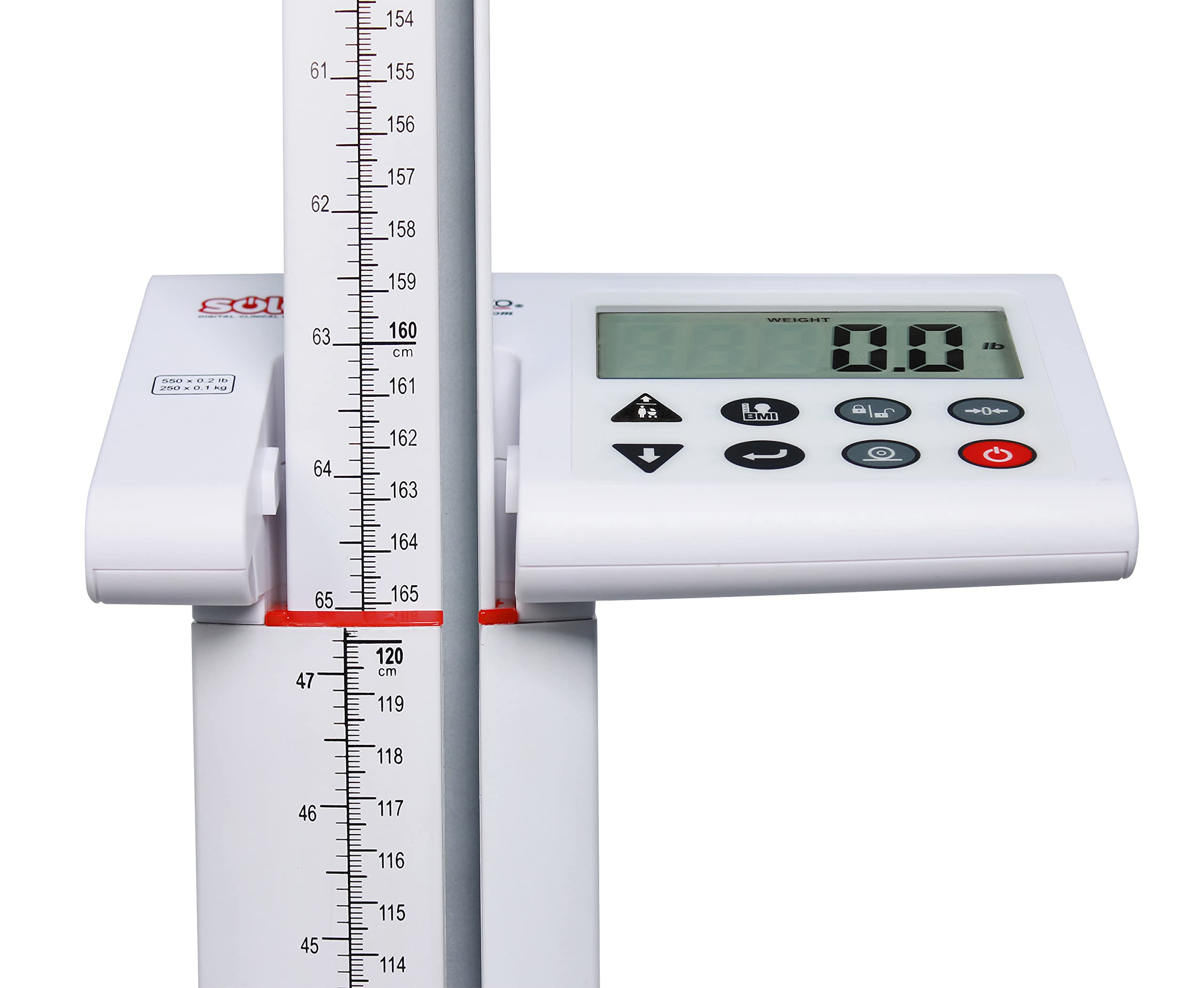 Detecto, Solo Digital Physicians Scale, Mechanical Height Rod, 550 lb x 0.2 lb / 250 kg x 0.1 kg