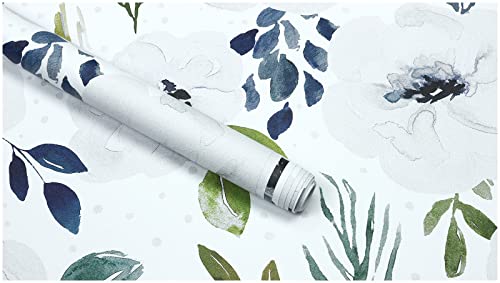 HAOKHOME 93245-2 Peel and Stick Floral Wallpaper Home Decor Removable White/Grey/Black Vinyl Self Adhesive Mural 17.7in x 9.8ft