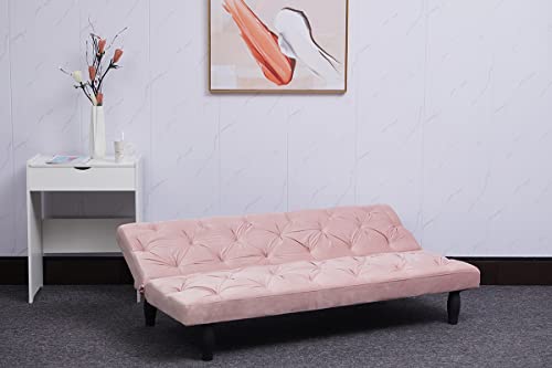 GPCRAC Convertible Folding Sofa Bed, Futon Sofabed with 3 Adjustable Positions for Living Room, Home, Office Dorms, Compact Living Spaces (Pink)