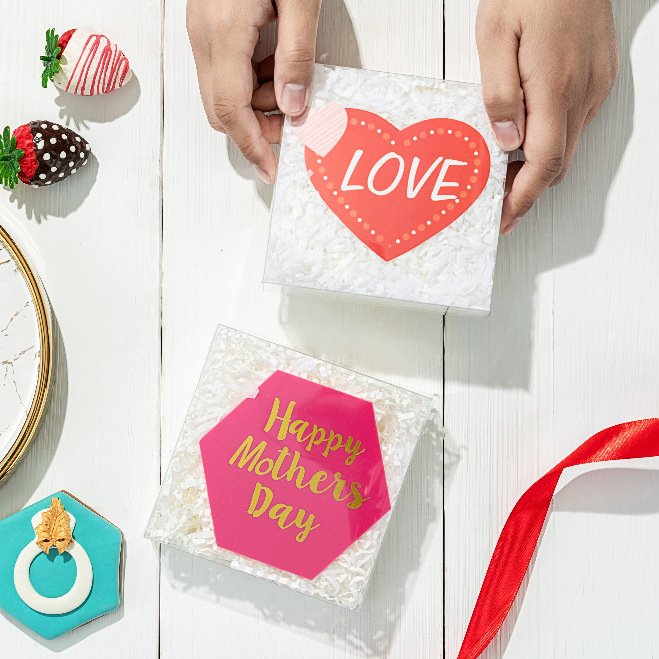 JCXPACK 50PCS Clear Individul Pyo Cookies Boxes 4 3/8" x 4 3/8" x 1 1/5" Small Gift Boxes Mini Dount Boxes Pie Boxes