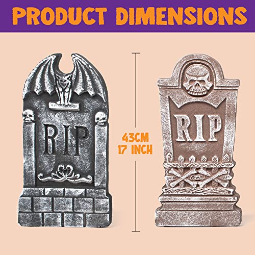 JOYIN 17β Halloween Foam RIP Graveyard Tombstones (5 Pack), Yard Sign Headstone Decorations and 12 Bonus Metal Stakes for Halloween Yard Outdoor Indoor Decorations