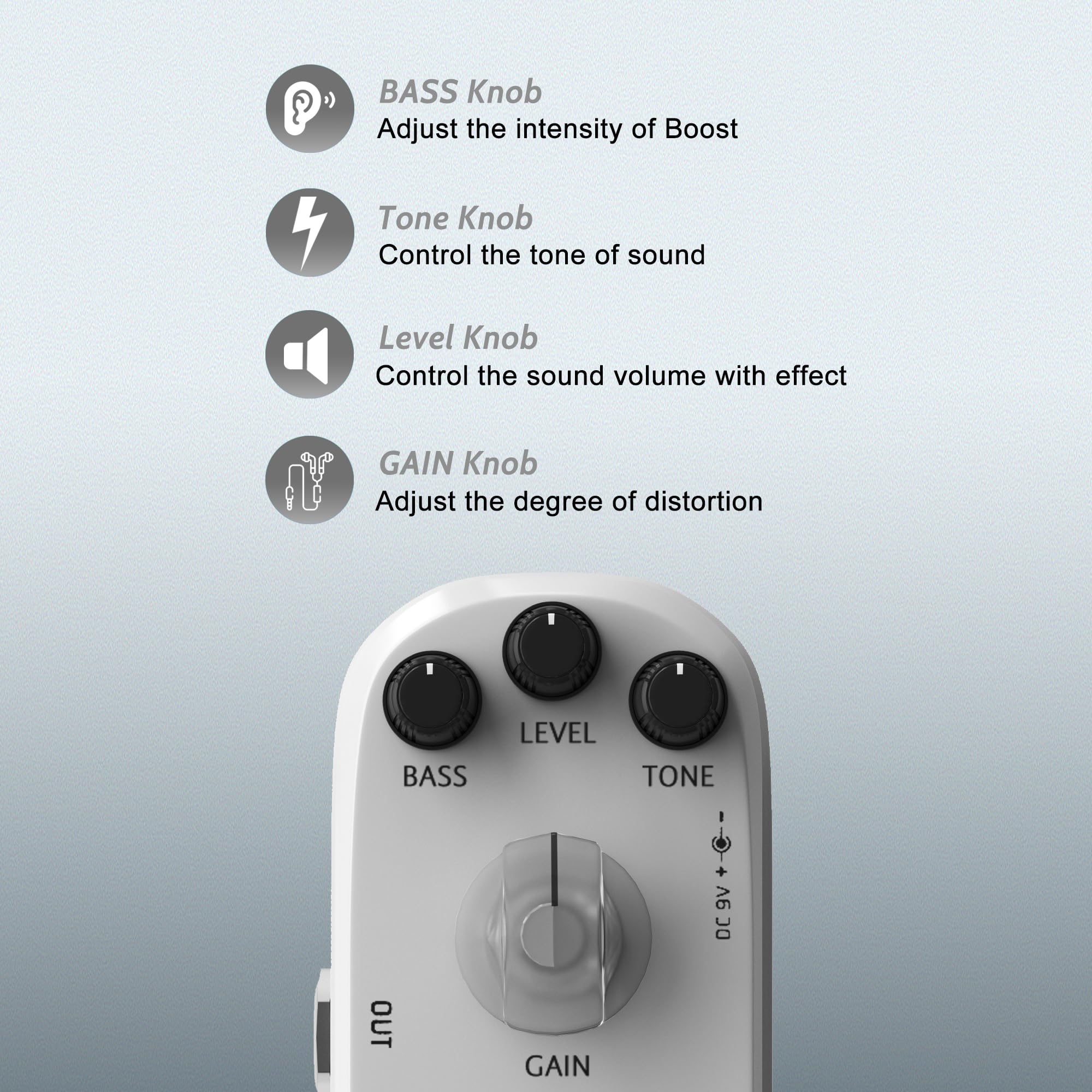 AZOR Pure Boost Guitar Effect Pedal Micro Clean Boost Pedal with Guitar Pedal Power Cable,9V Battery Clip Converter Power Cable