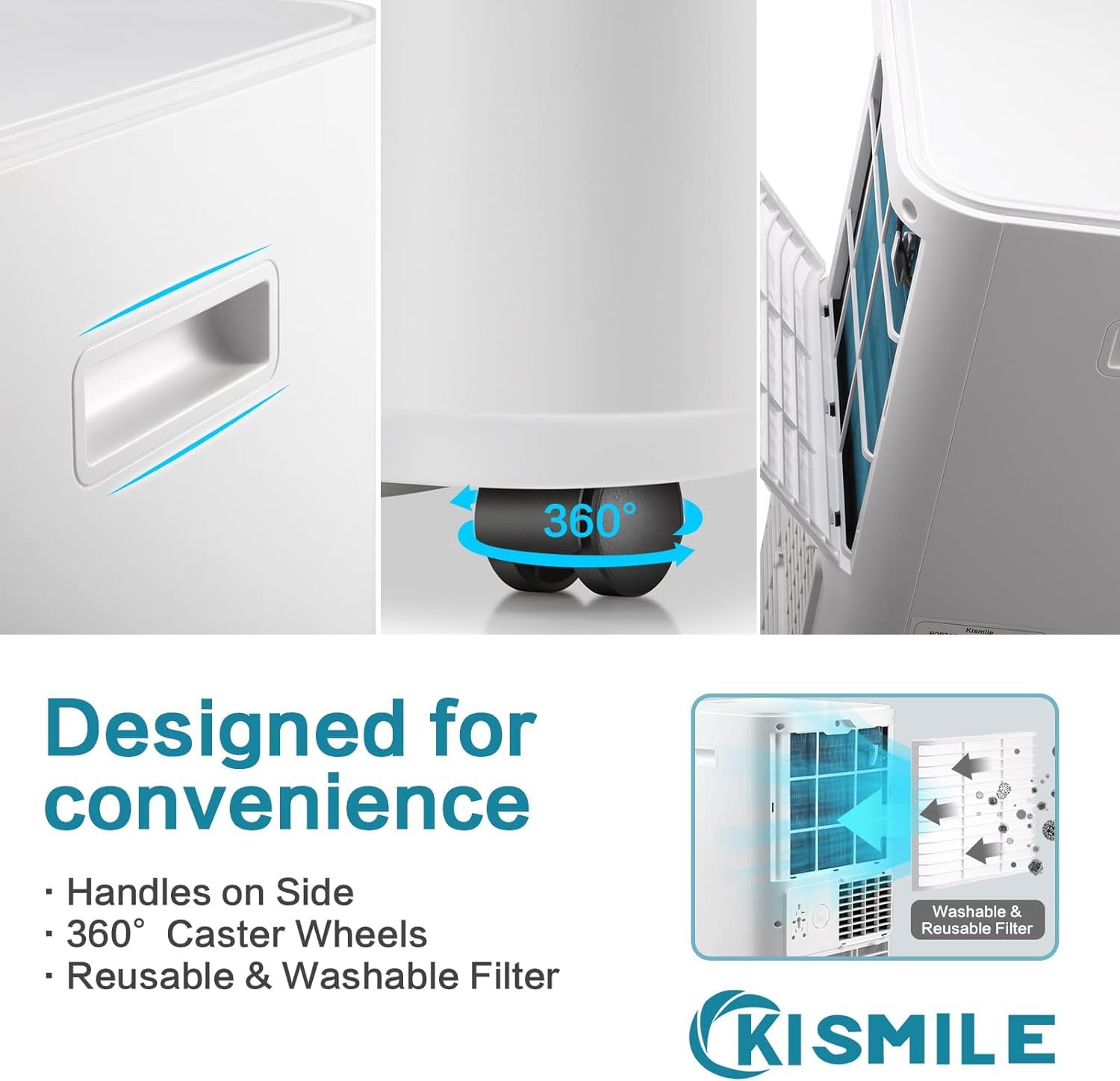 Kismile 8,000BTU Portable Air Conditioner with Built-in Dehumidifier Function, Fan Mode,Portable Ac Unit with Remote Control, Floor Air Conditioner for Room/Office/Dorm/Bedroom