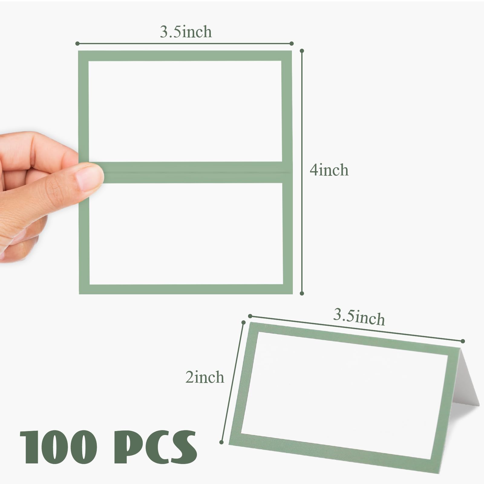Whaline 100Pcs Sage Green Place Cards 3.5 x 2 Inch White Blank Tented Cards Wedding Seating Cards for Party Table Setting Supplies