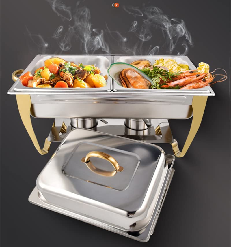HONHPD 9 Quart Chafing Dish Buffet Set, Stainless Steel Chafing Dishes Silver Rectangular Catering Chafer Warmer with Food Tray Lid and Fuel Holder for Wedding Party Banquet Catering Events