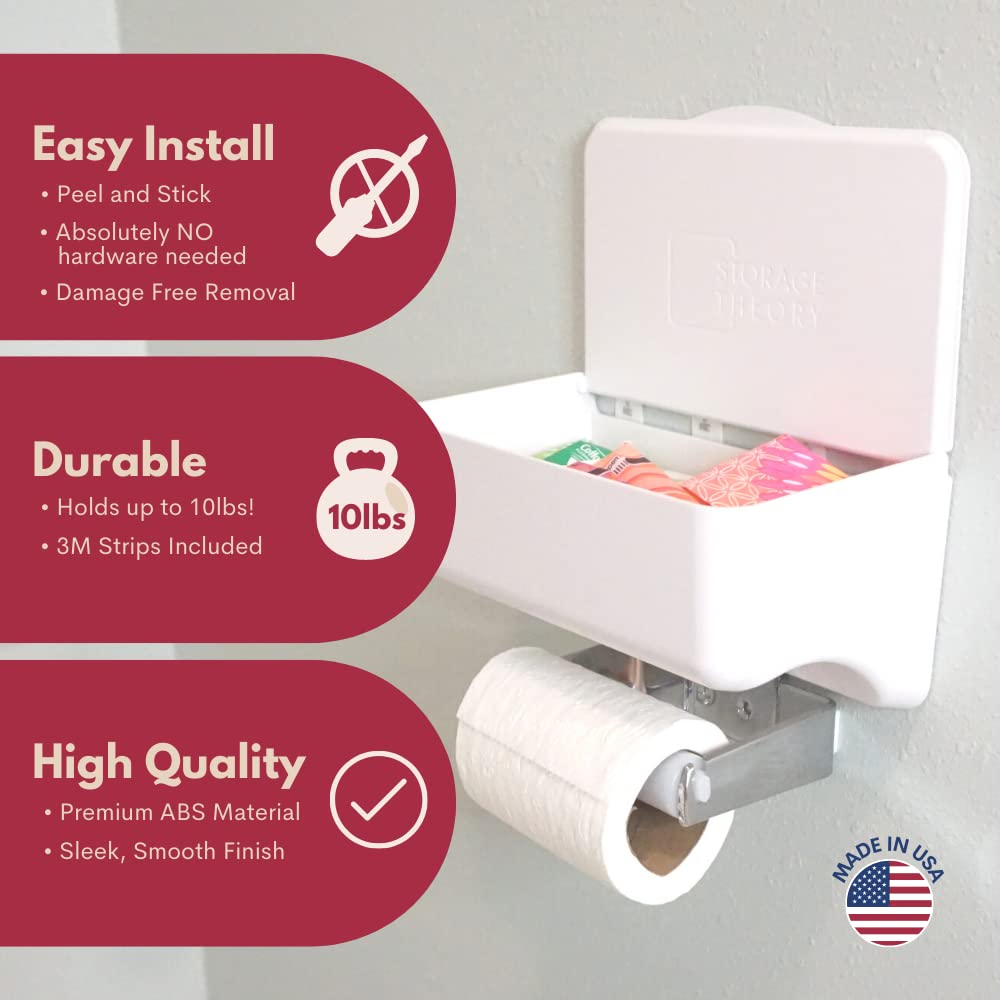 Bathroom Wipes Holder Dispenser with Shelf β Restroom Organizer & Toilet Wipe Holder for Bathroom Must Haves β Tool Free Wall Mounted Storage Baby Wipe Container by Storage Theory β Gray β 1 Pack