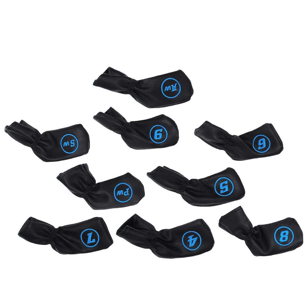 Bnineteenteam 9PCS Golf Headcover,PU Leather Golf Putter Head Cover Waterproof Thicken Plush Golf Putter Head Cover Iron Club Headcovers Accessory(Black)