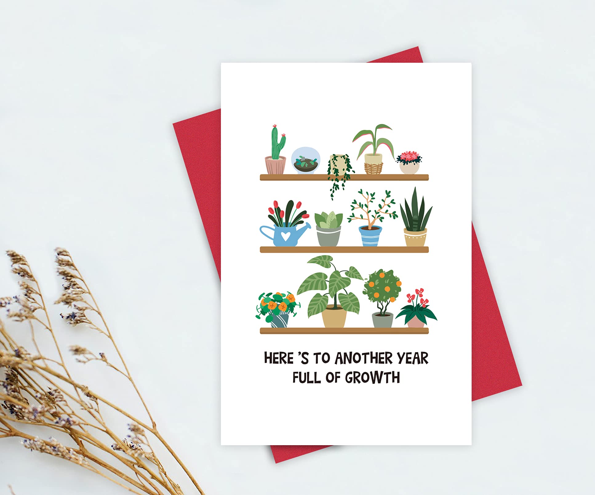 Happy Birthday Card, Plant Card, Here is to Another Year Full Of Growth, Plant Lover Birthday