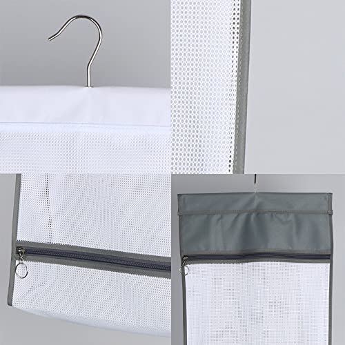 Jelier Hanging Mesh Laundry Basket,Collapsible Fabric Laundry Hamper with Rotatable Hanger,Portable Storage Bag for Apartment,RV,Camper,Cabin,College Dorm Use (gray)
