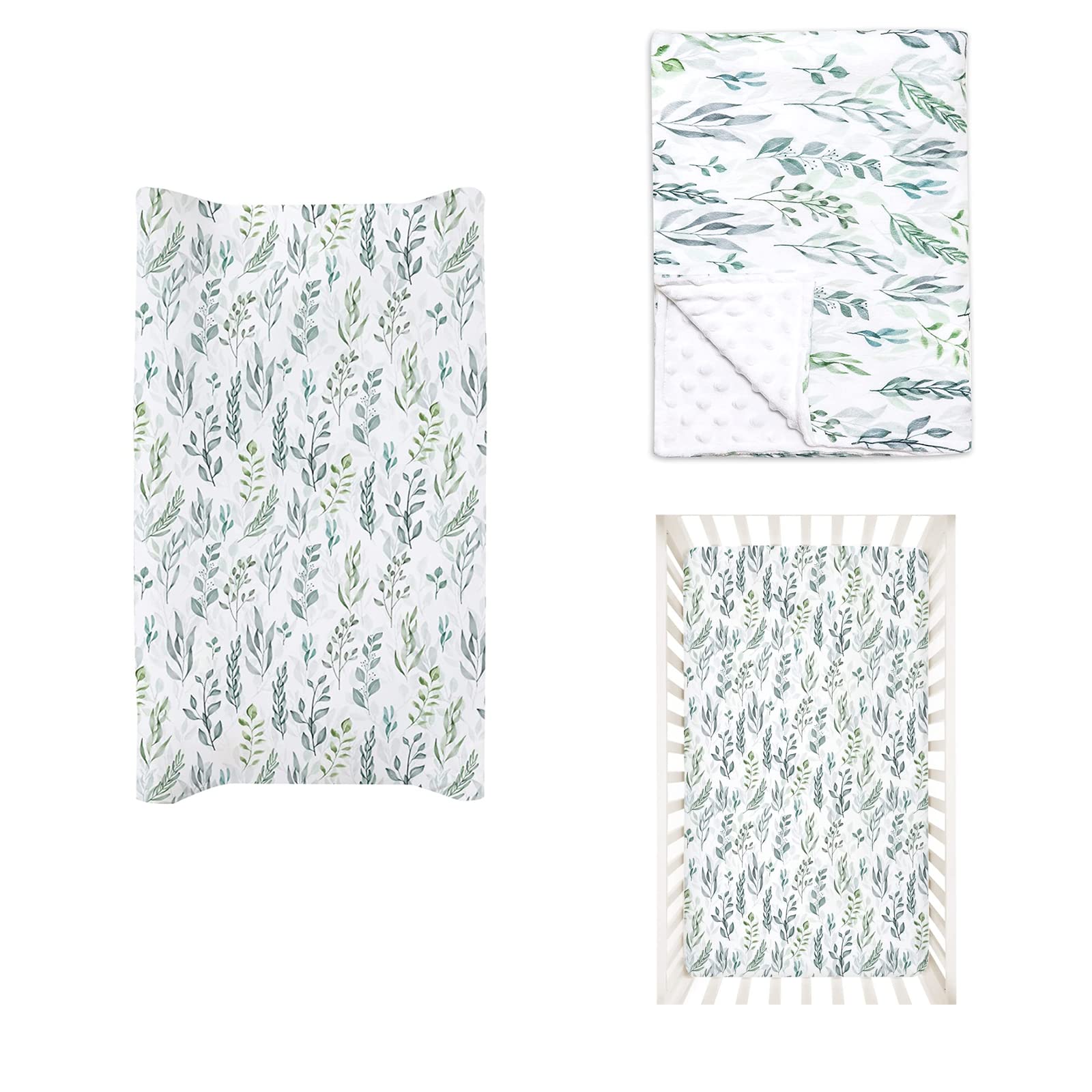 Changing Pad Cover, Baby Blanket, Crib Sheet, Green Leaf