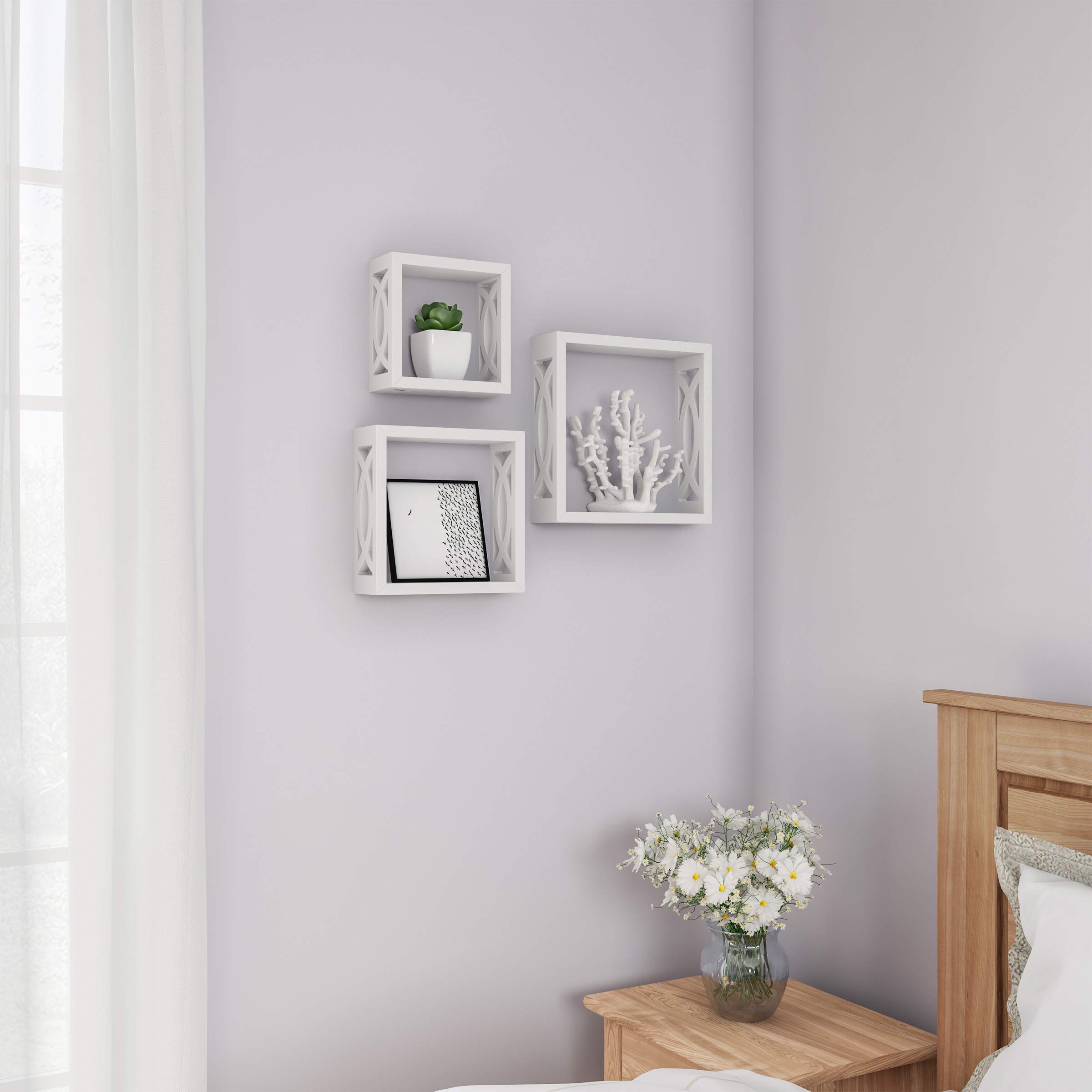 Floating Shelves- Open Cube Wall Shelf Set with Hidden Brackets, 3 Sizes to Display Décor, Photos, More- Hardware Included by Lavish Home (White)