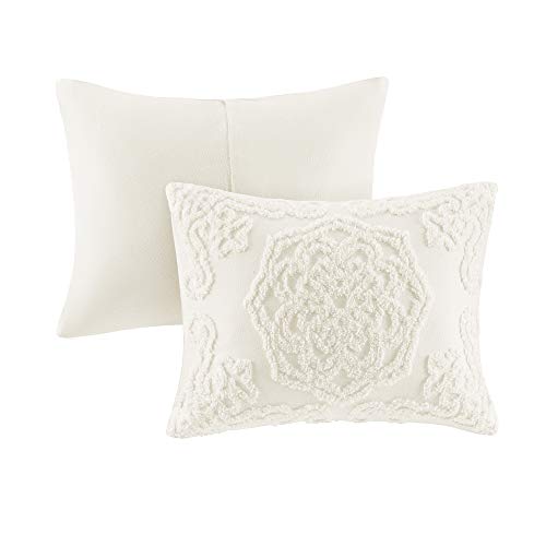 Madison Park Laetitia Comforter Bohemian Tufted Cotton Chenille, Medallion Shabby Chic All Season Down Alternative Bed Set with Matching Shams, Floral Off White King/Cal King(104"x92") 3 Piece