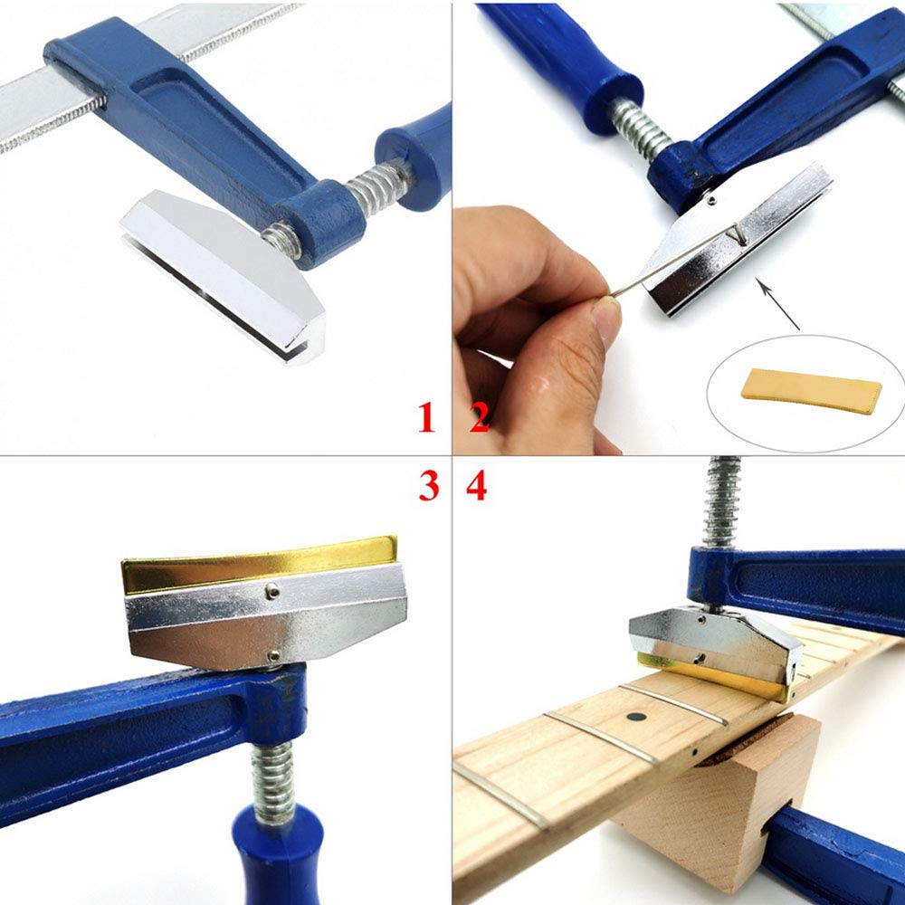 Jiayouy Guitar Bass Fingerboard Fret Press Insert Tool + 9Pcs Radian Fret Press Caul Inserts with 2pcs Wooden Soundhole Cauls, Hex Wrench