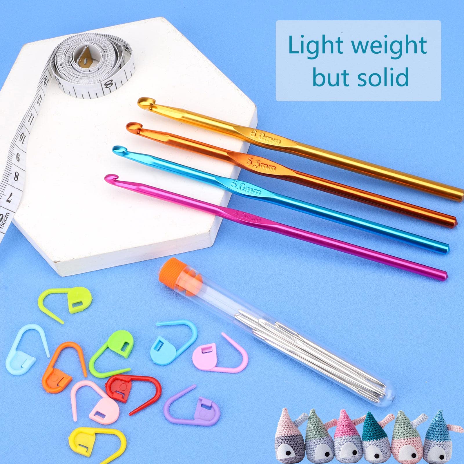 BCMRUN 34Pcs Crochet Hooks Set,14 Size 2.25mm(B)-10mm(N) Ergonomic Handles Crochet Kit with Case,Large-Eye Blunt Knitting Needles Tools, Knit Needles Weave Yarn Craft Sewing Tools Set, Best Gift
