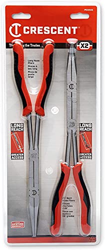 Crescent 2 Piece X2 Straight and Bent Long Nose Dual Material Plier Set - PSX204C , Red