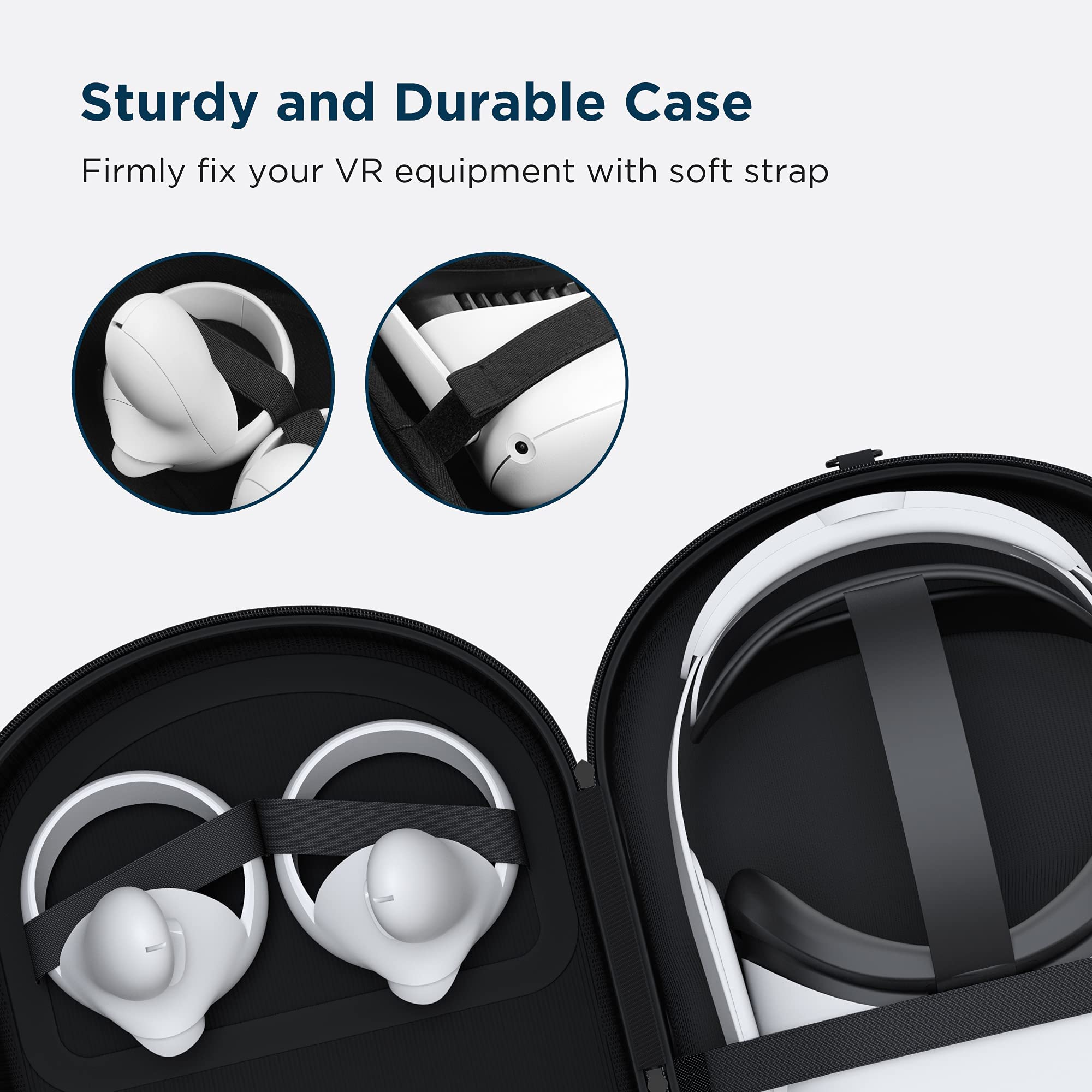 KIWI design Hard Protective Carry Case Compatible with Quest 2, Fit Original Stock Elite Strap Comfort Head Strap (No Battery One), 7 in 1 VR Accessories Travel Game Kit in Bundle