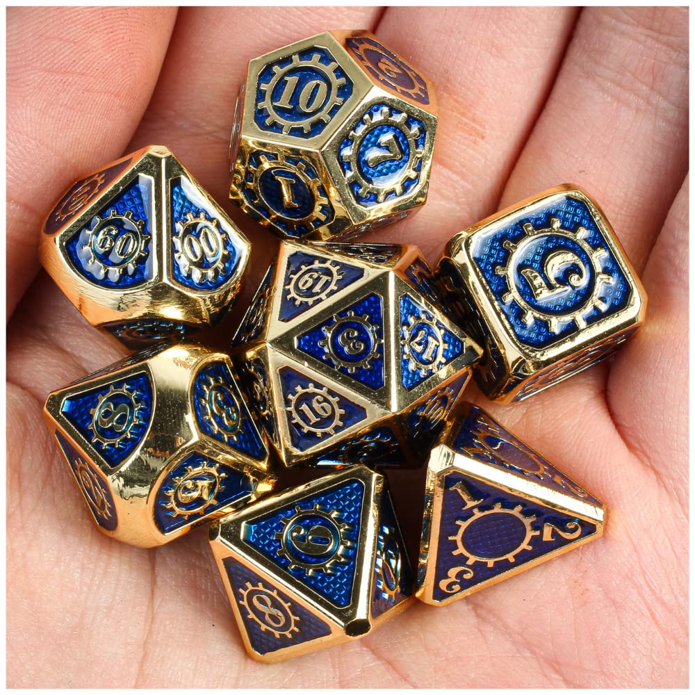Blue Dragon Gear of Time DND Dice Set for Dungeons and Dragons Gifts, D&D, D and D, Pathfinder, Accessories, D20, Polyhedral, Resin Dice, Metal, Dice Tray, Tower, Bag, Box