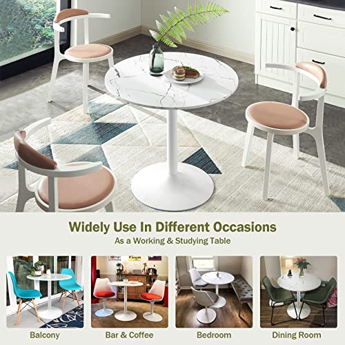 Modern Round Dining Table 31.5" - Round Dining Table with Faux Marble Top and Pedestal Base - Mid-Century Leisure Table White - Modern Round Coffee Table for Kitchen, Dining Room, Living Room