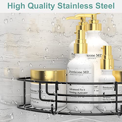 GAAKY Corner Shower Caddy, 3 Pack Corner Shower Shelf with Soap Holder and 4 Hooks, No Drilling Shower Organizer Adhesive Stainless Steel Shower Shelves for Bathroom Storage(Black)