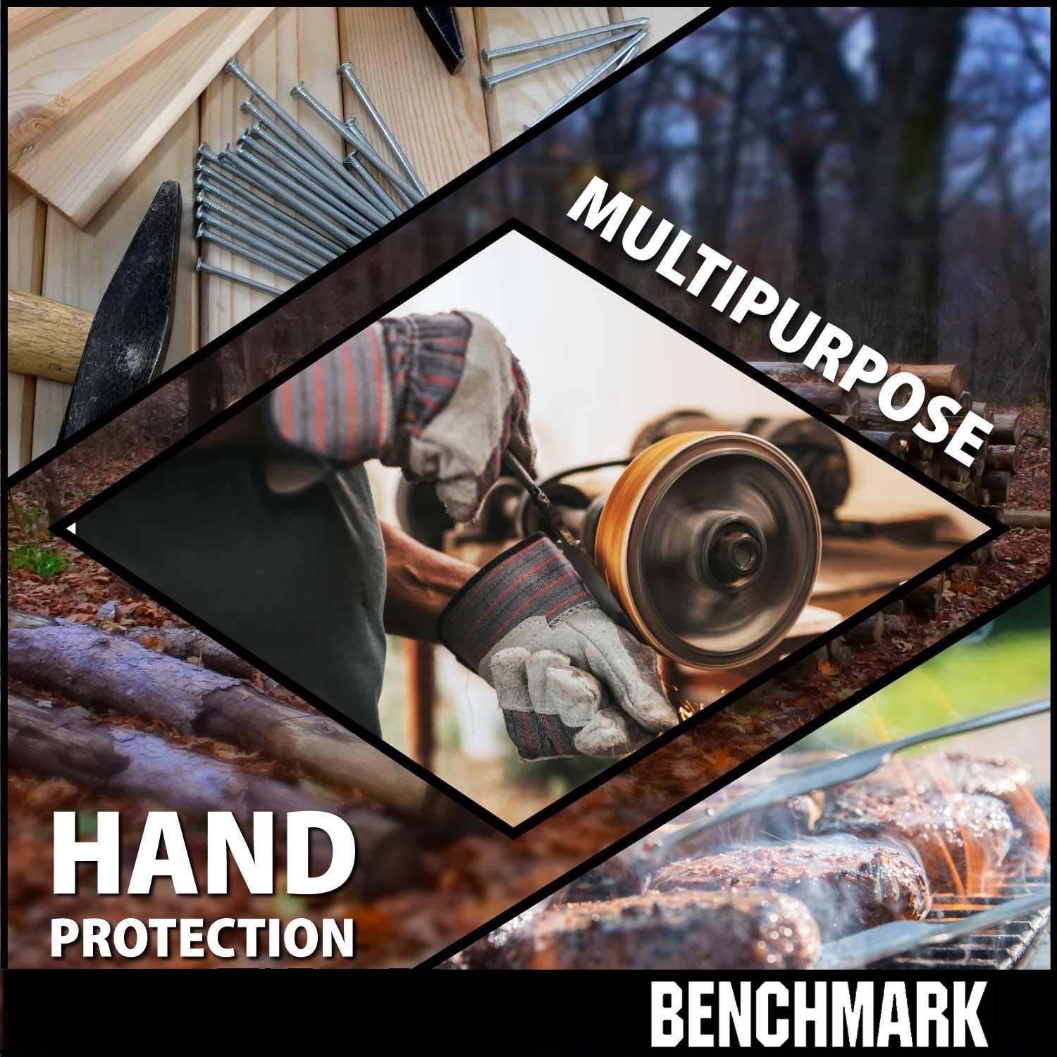Benchmark 12 Pack - Leather and Cotton Work Gloves - Garage, Yard, Garden, Industrial, Commercial - One Size Fits Most