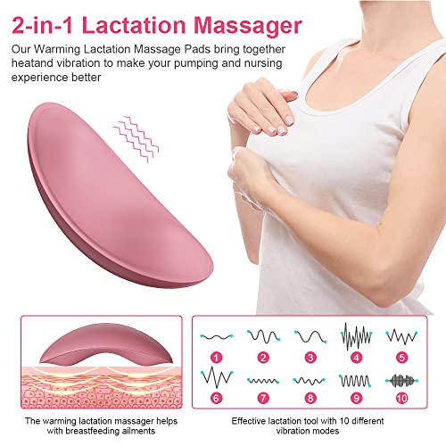 HAYAEN Heating Lactation Mssager Vibrating Breast Massager 2 in1, 3 Adjustable Heating + 10 Vibration for Clogged Ducts,Breastfeeding Massager to Improve Milk Flow and Congestion (Pink)