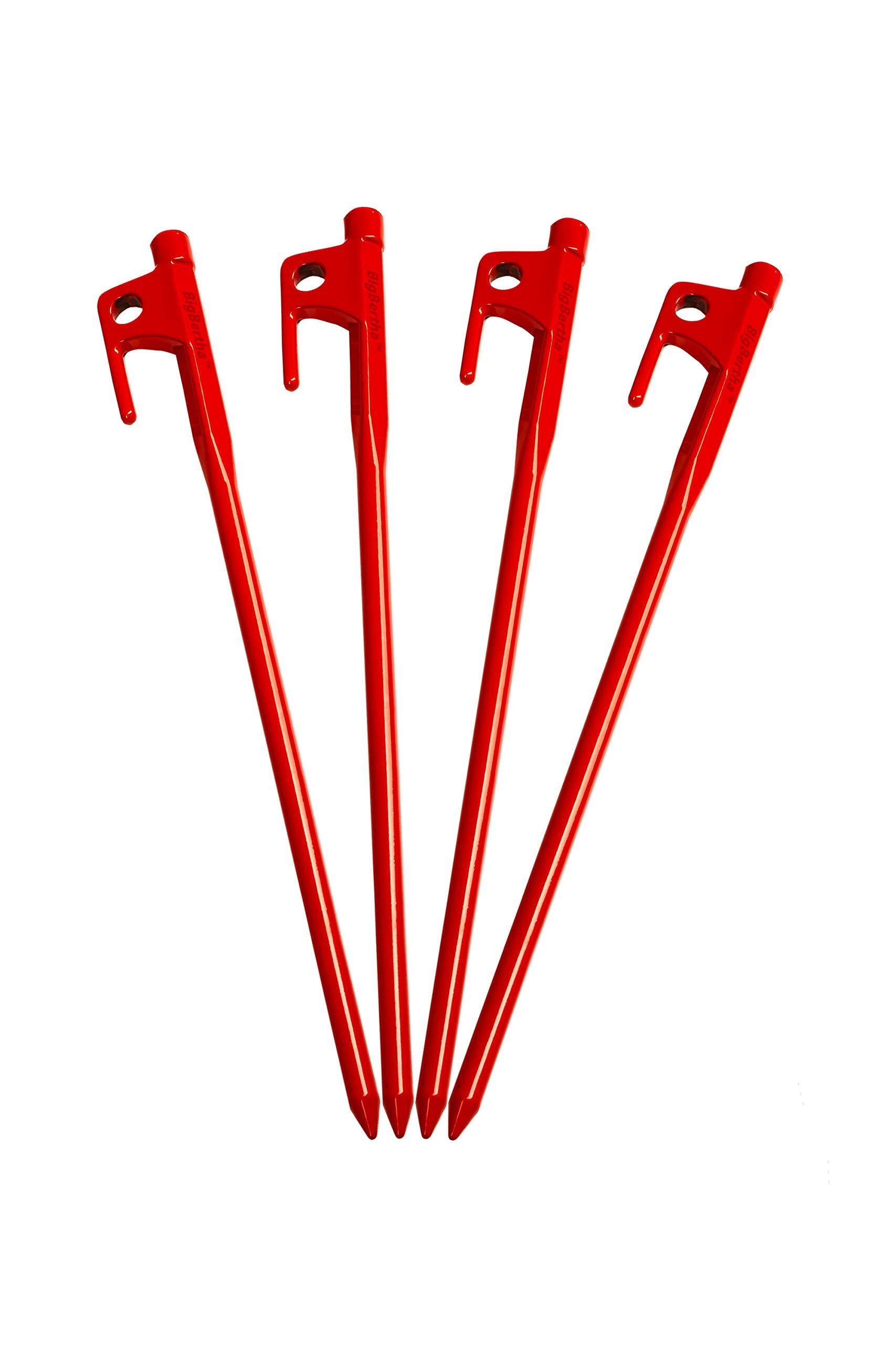 Big Bertha Extreme Heavy Duty Forged Steel Tent Stakes for Camping and Backpacking (4-Pack, Red, 12 inches)