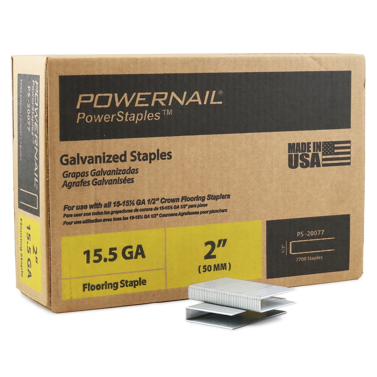 Powernail PS20077 15.5 Gauge 2 Inch Length Hardwood Flooring Staples (Box of 7700)