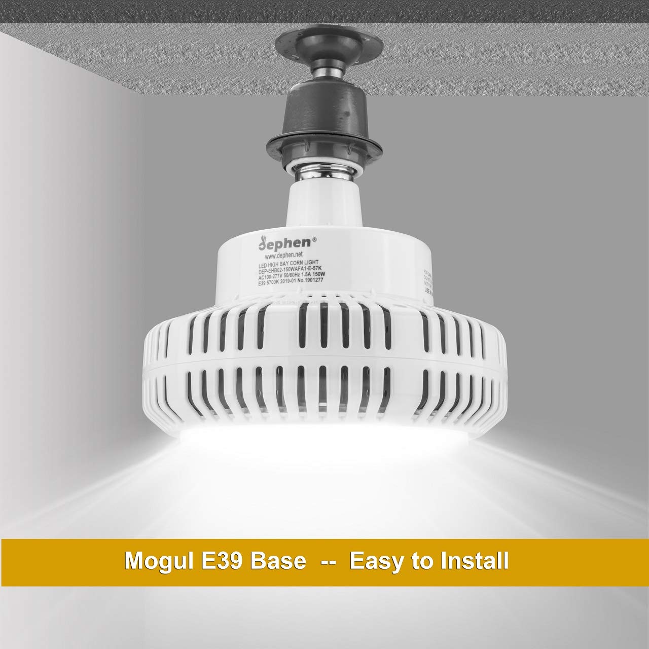 dephen 150W High Bay LED Light Bulb, Mogul E39 Retrofit LED Bulb, 5700K LED Shop Light, 400W-600W Metal Halide/HPS/HID Replacement for Workshop Barn Warehouse Garage Commercial Lighting