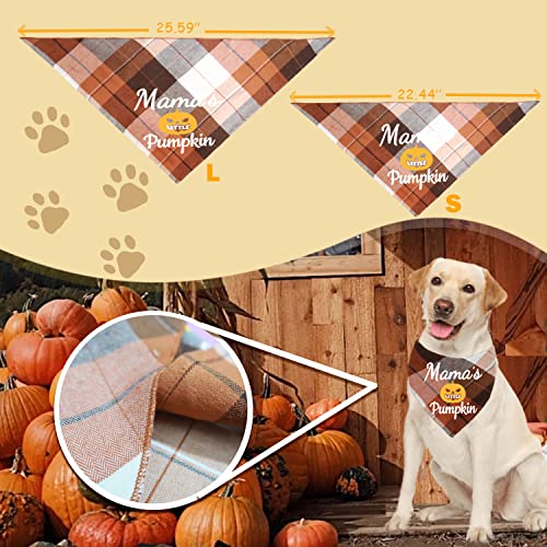 Fall Dog Bandana - Set of Washable Reversible Square Plaid Pet Kerchief Scarf for Halloween(Large)
