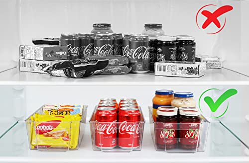 HERKKA Plastic Storage Organizer Container Bin with Dividers for Bathroom, Pantry, Kitchen Cabinet, Fridge, Office and Home Organization - 9 pack - 12.5 inch - Clear