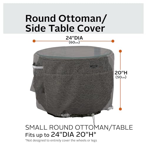 Classic Accessories Ravenna Water-Resistant 24 Inch Round Patio Ottoman/Table Cover, Outdoor Ottoman Cover