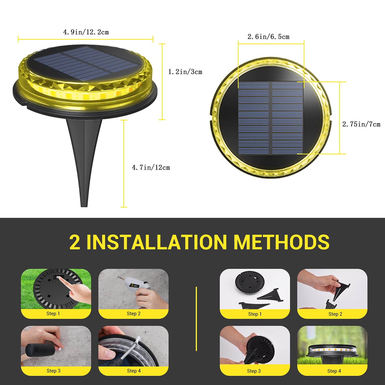 KLEBREIS Solar Ground Lights, 17 LED Solar Garden Lamp Disk 1200mAh Battery Waterproof In-Ground Outdoor Landscape Lighting for Patio Pathway Lawn Yard Deck Driveway Walkway (Warm White, 4 Packs)