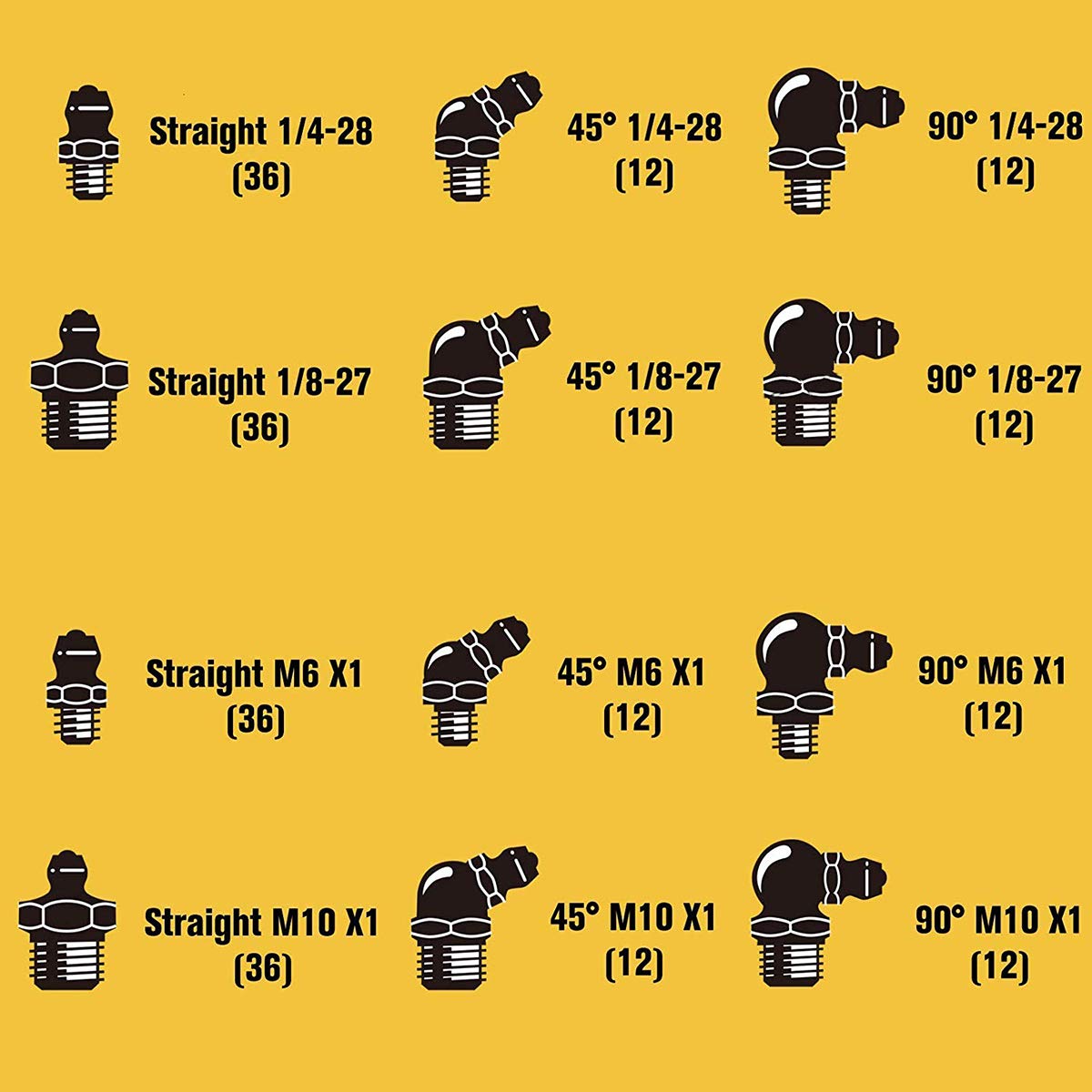 AZUNO Hydraulic Grease Fittings, 240 Pieces SAE & Metric Grease Fitting Assortment with 120 PCS Grease Fitting Caps, Standard Grease Gun Fittings Perfect for Replacing Missing or Broken Zerk Fitting
