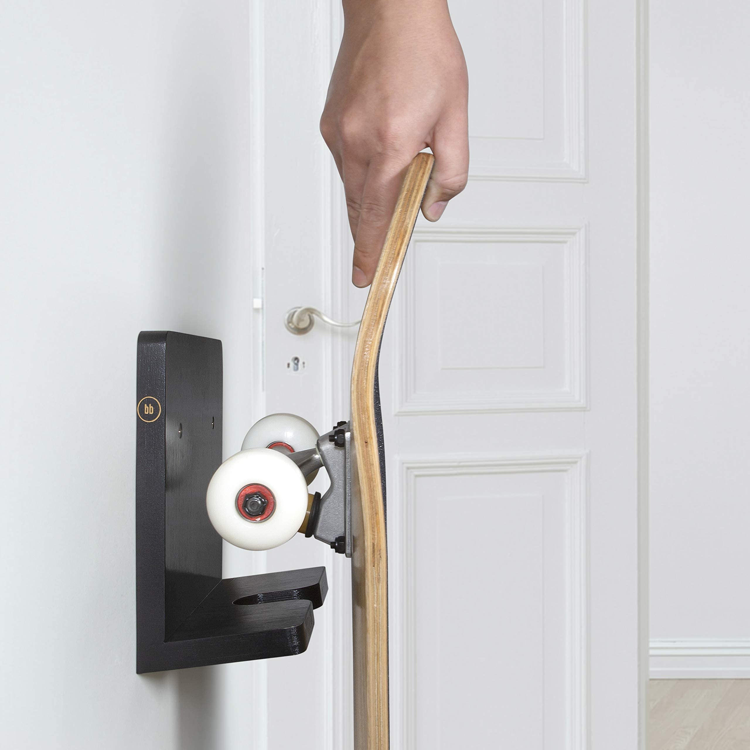 benebliss Skateboard Wall Mount| Bamboo Skate Rack for Longboard Hanger, Electric Boards e-Boards Holder Black Wooden Wall Shelf Board, Skateboards Storage mounts, Deck Display | Board not incl.