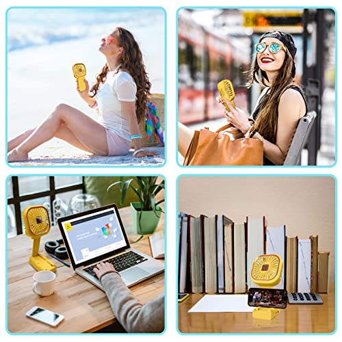 GAITIR Handheld Mini Fan, 3 IN 1 Small Portable Fan, USB Rechargeable Folding Personal Fans with Strong Airflow 2 Speeds, Lanyard, Multi-Functional, 4 Colorful, Foldable Hanging Desk fan