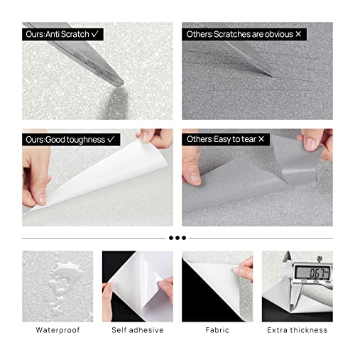 FunStick 15.8"x240" Pearl White Glitter Wallpaper Stick and Peel Sparkle White Glitter Contact Paper for Cabinets Self Adhesive Removable Fabric Glitter Wall Paper Roll for Bedroom Wall Decor Dresser