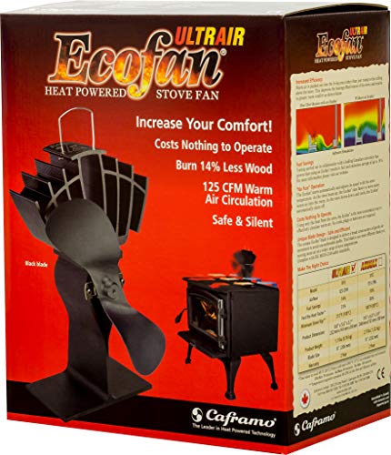 Ecofan® UltrAir, Classic Styled, Heat Powered Wood Stove Fan, 125 CFM, 810CAXBX, Mid-Sized, 7.9" Blade, Black