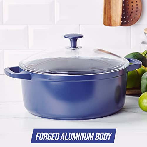 Blue Diamond Cookware Diamond Infused Ceramic Nonstick, 4.5QT Dutch Oven with Glass Lid, Lightweight Design, PFAS-Free, Dishwasher Safe, Blue