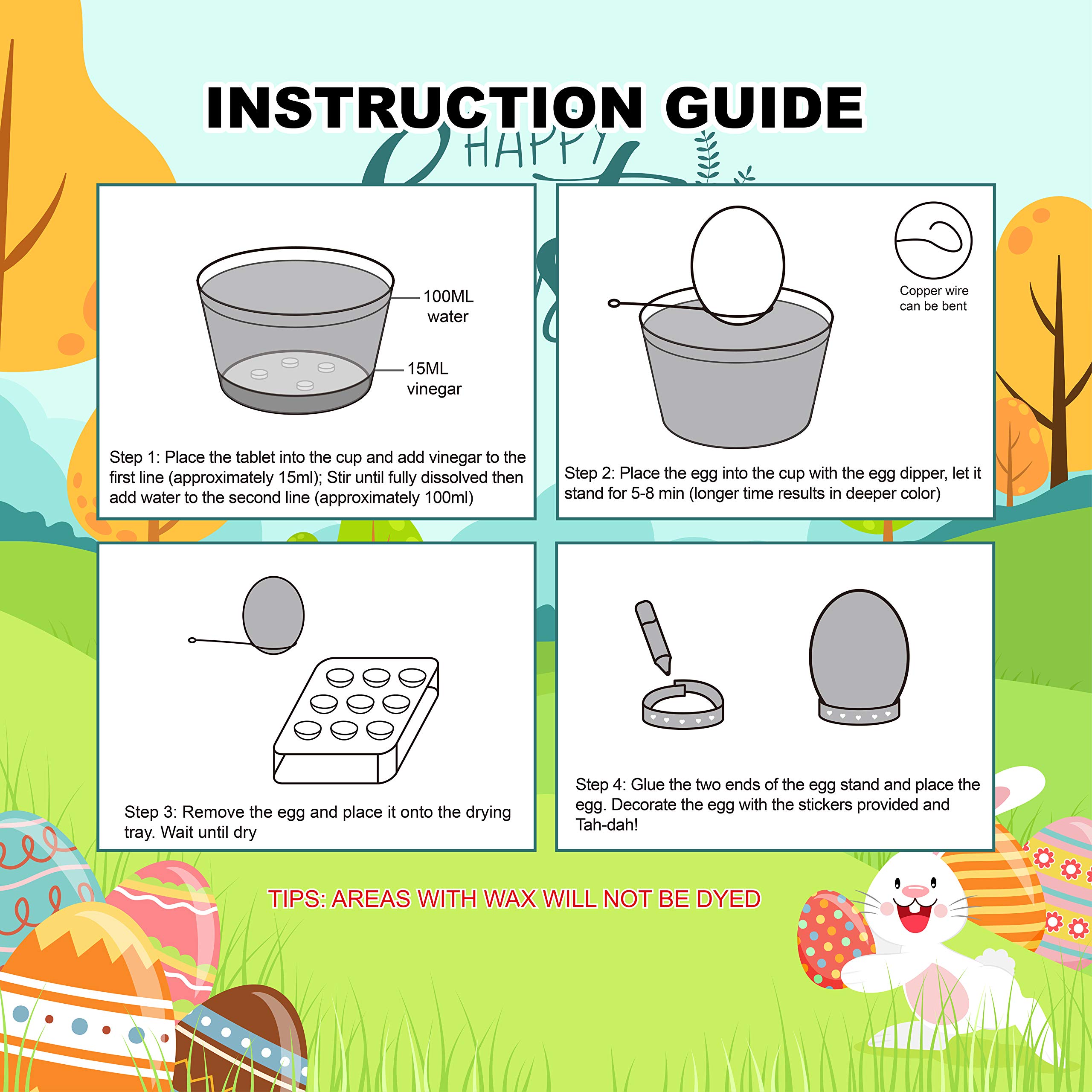 Klever Kits 47 Pcs Easter Egg Dye Decorating Kit Gift with Painting Crafts, Stickers for Kids Boys Girls Easter Creativity Activity, Party Decor, Party Favor