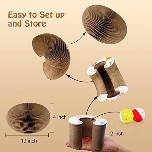 Dosanlues Cat Ball Toy, Foldable Cat Ball Track with 2 Cat Bell Balls, Magic Organ Cat Scratching Board Cat Toy for Indoor Cats Exercise, Cat Scratcher