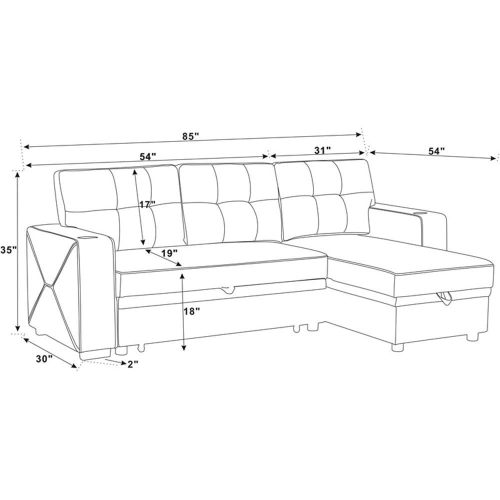 Trent Home Upholstery Polyester Blend Fabric Convertible Sectional Sleeper Sofa with Cup Holders in Black