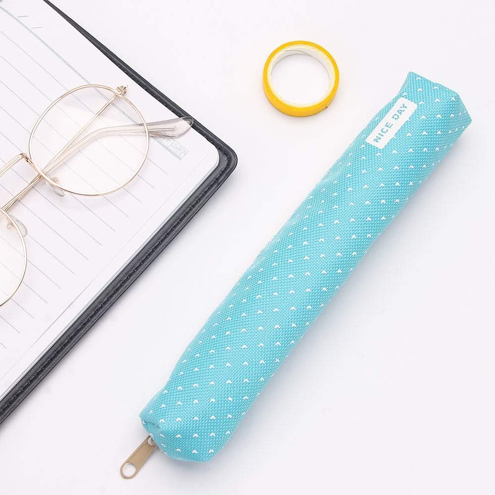 Blue Pencil Case, Cute Stationeries Pouch, Kawaii Pencil Pouch, Candy Color Pencil Box, Super Slim Pen Bag, Wave Point Cosmetic Bag