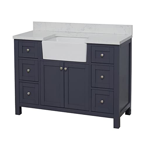 Yorkshire 48-inch Farmhouse Bathroom Vanity (Engineered Marble/Marine Gray): Includes Marine Gray Cabinet with Engineered Marble Countertop and White Apron Sink