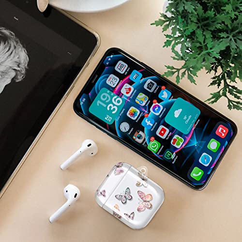 JAHOLAN AirPods Case Cover, Butterfly Clear Case Cute Protective Soft Shockproof Cover with Keychain for Women Girls Compatible with AirPods 2 & 1 Wireless Charging Case - Colourful