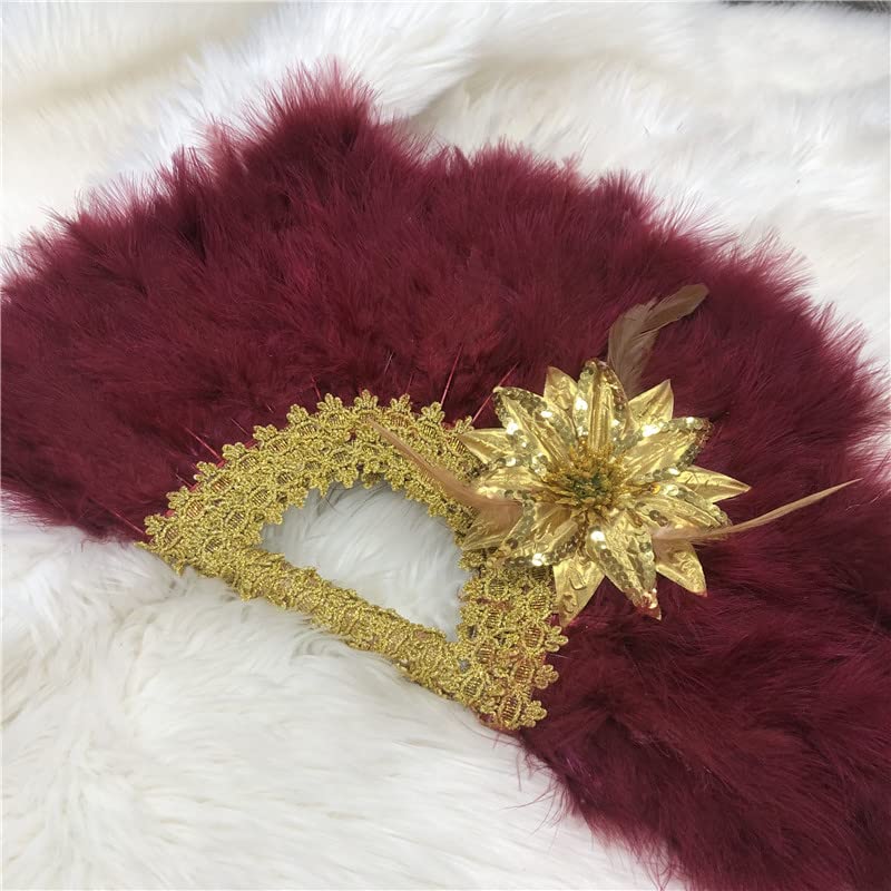Big Size Design African White Feather Fan Ladies Wedding Feather Fan for Bride Double Side Feather Nigerian Flower Handfan - (Color: 5)